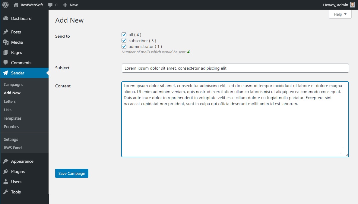 Great Sender Plugin for your WordPress Website — BestWebSoft